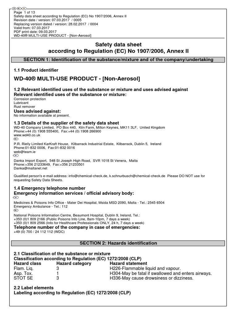 Safety Data Sheet According To Regulation (EC) No 1907/2006, Annex II ...