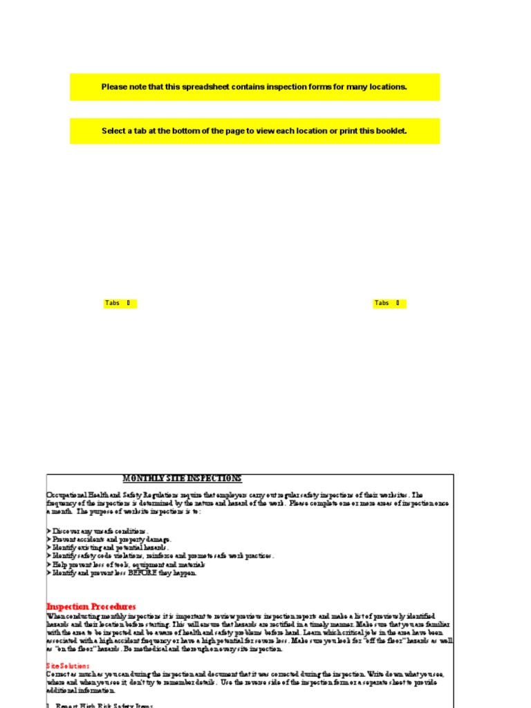 Please Note That This Spreadsheet Contains Inspection Forms For Many ...