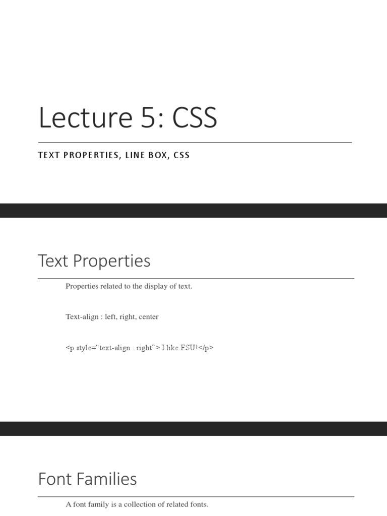 Lecture 5: CSS: Text Properties, Line Box, Css | PDF | Typefaces | Cascading Style Sheets