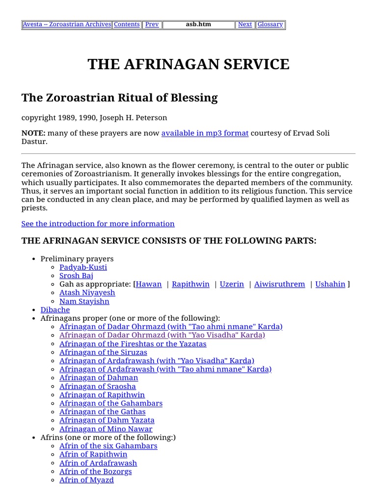 Zoroastrian Ritual - Afrinagan (Ritual of Blessing) | PDF