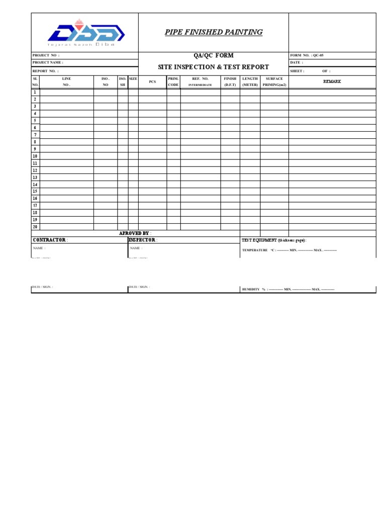 Pipe Finished Painting: Site Inspection & Test Report | PDF
