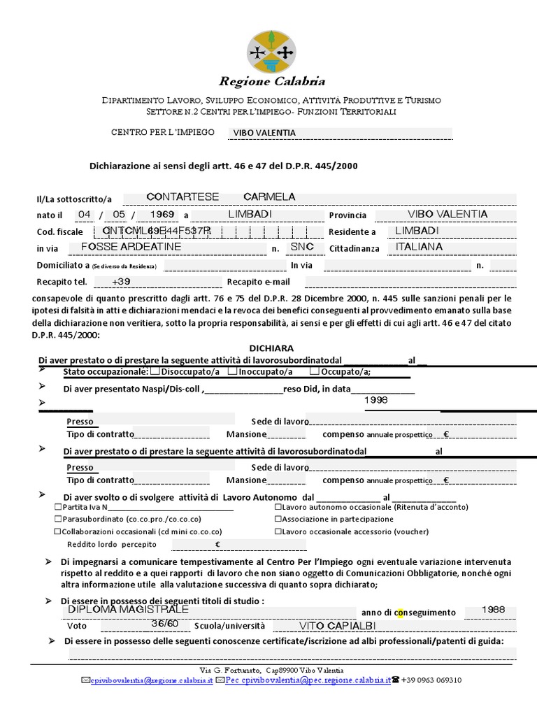 Cpi Modello Autocertificazione PDF | PDF