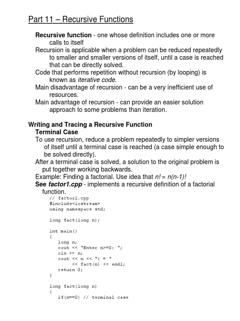 Recursive Functions: Writing and Tracing A Recursive Function Terminal ...