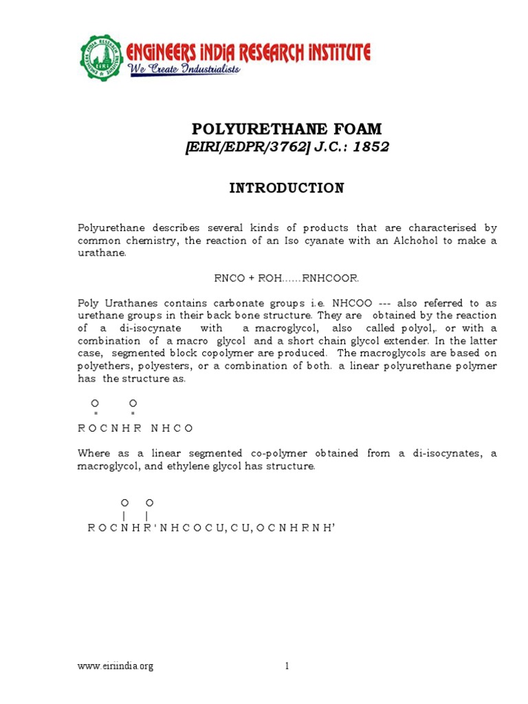 Project Report On Polyurethane Foam | PDF | Polyurethane | Plastic
