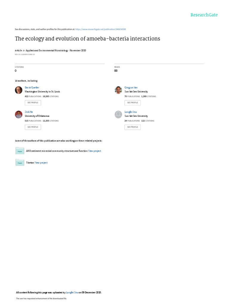 The Ecology and Evolution of Amoeba-Bacteria Interactions: Applied and ...