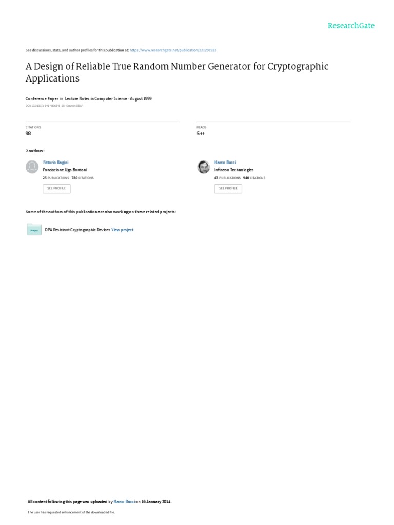 A Design of Reliable True Random Number Generator For Cryptographic Applications | PDF ...