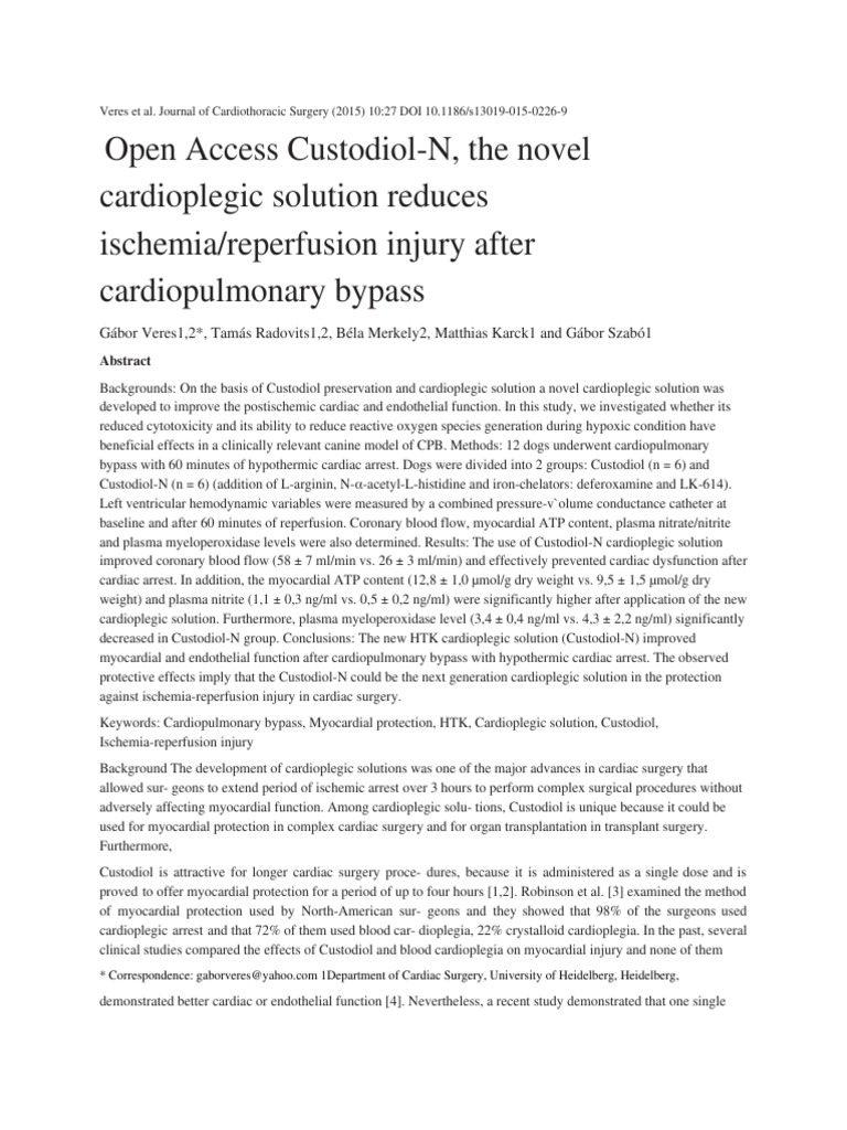 Open Access Custodiol-N, The Novel Cardioplegic Solution Reduces ...