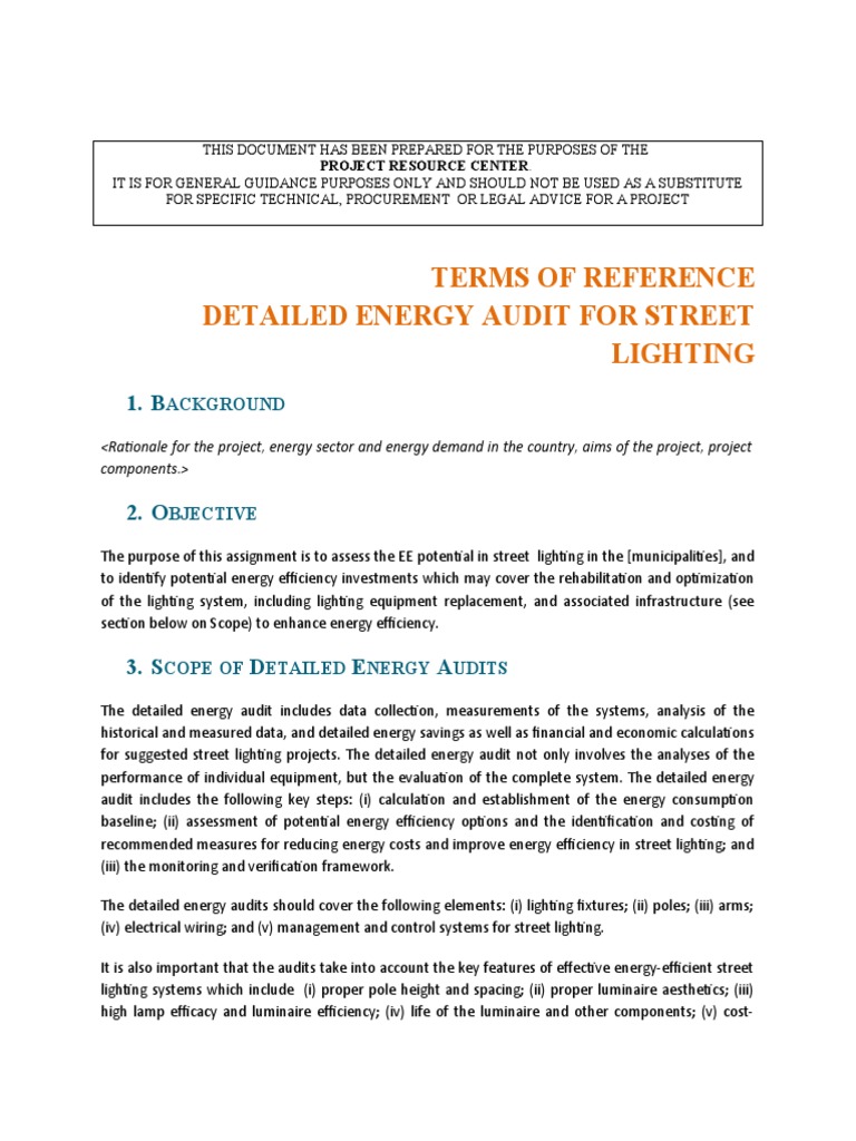 Terms of Reference Detailed Energy Audit For Street Lighting | PDF ...