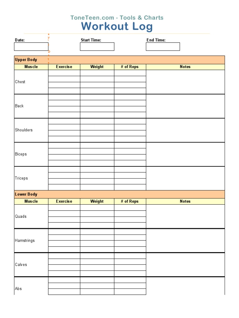 Upper and Lower Body Workout Log | PDF