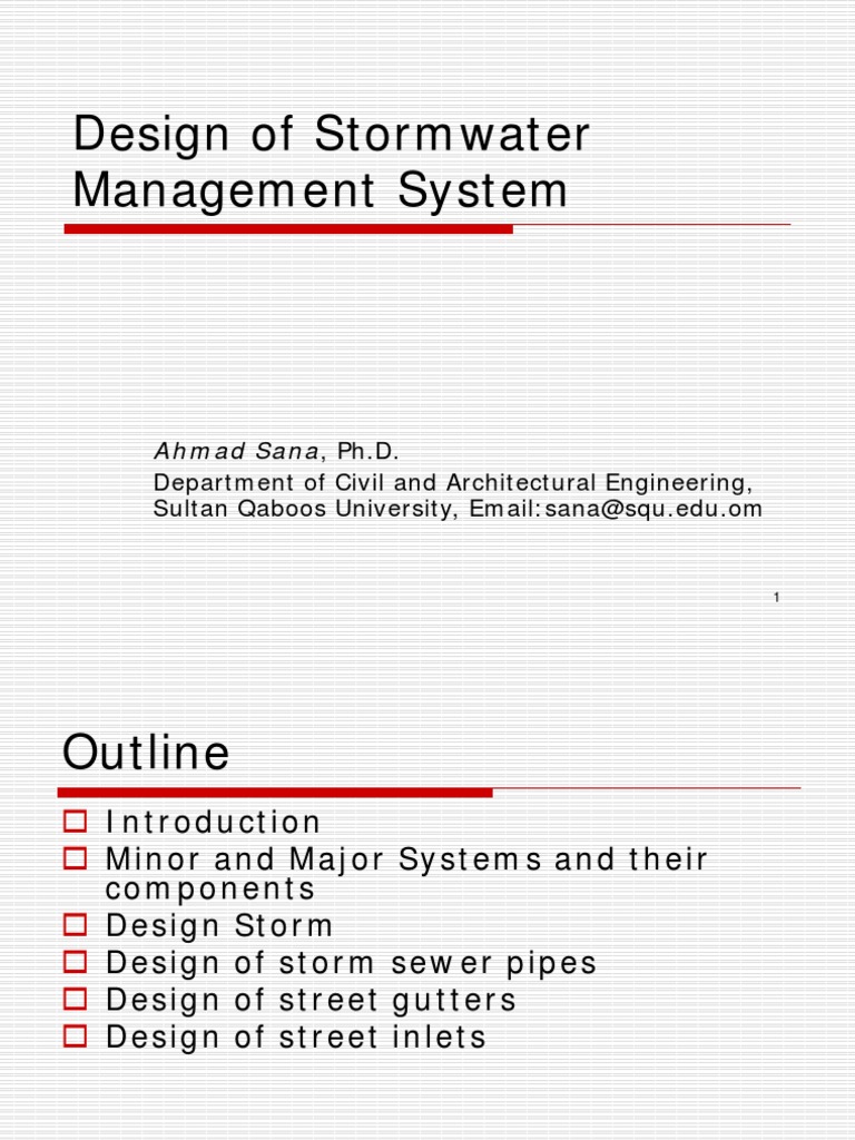 Design of Stormwater Management System: Ahmad Sana, PH.D | PDF ...