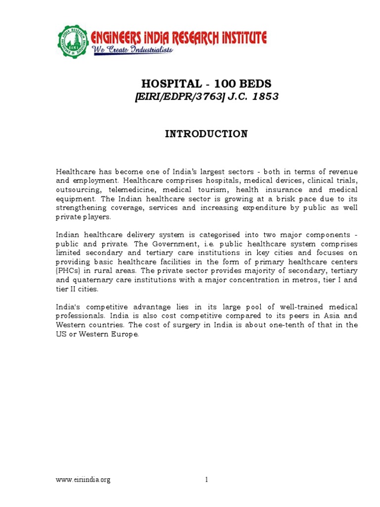 Project Report On Hospital - 100 Beds | PDF | Health Care | Hospital