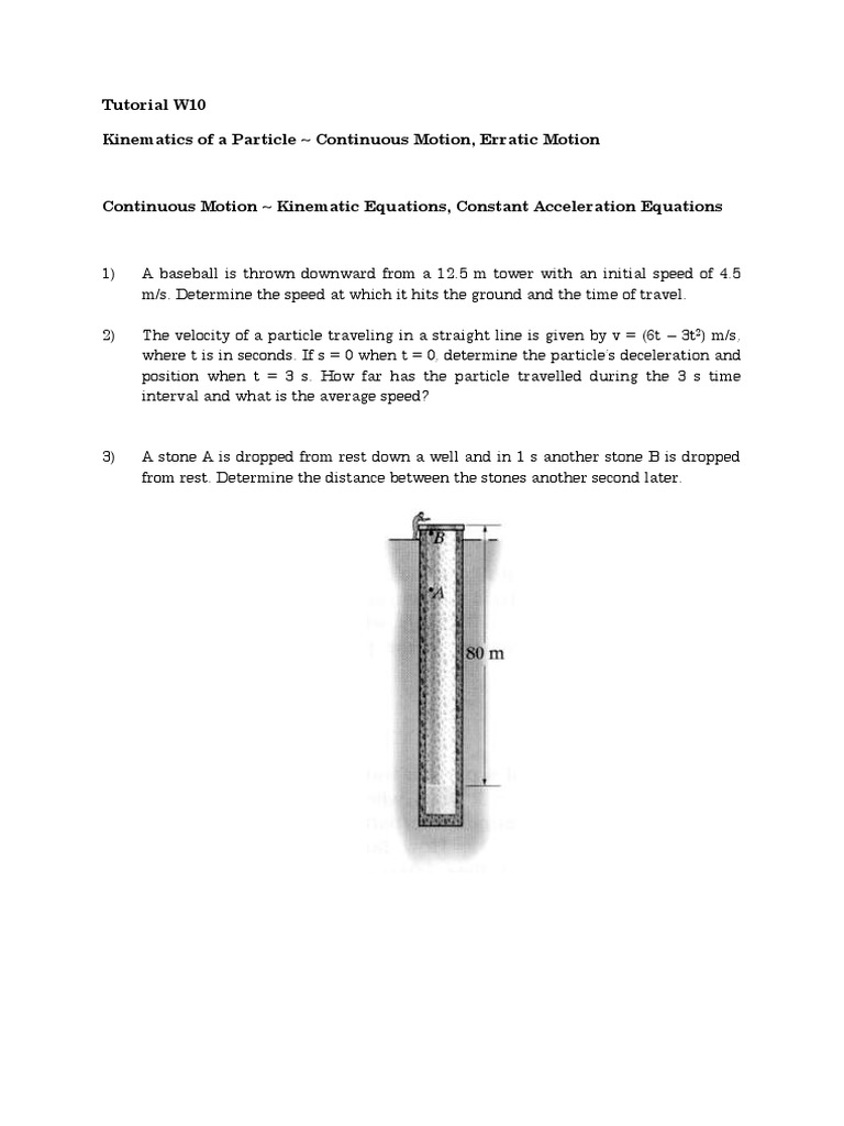 Tutorial W10 Kinematics of A Particle Continuous Motion, Erratic Motion ...