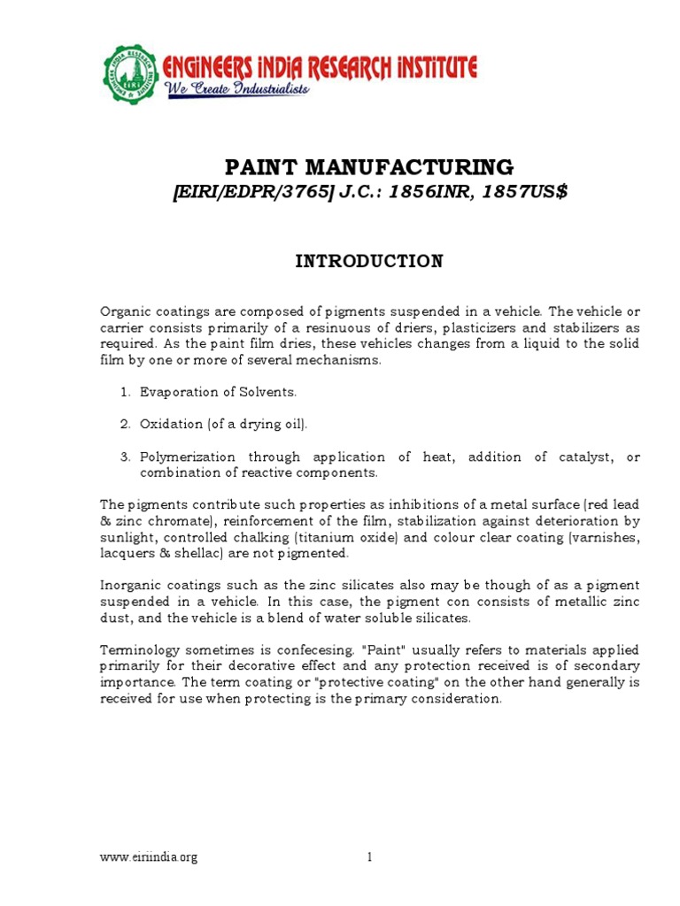 Project Report On Paint Manufacturing | PDF | Varnish | Paint