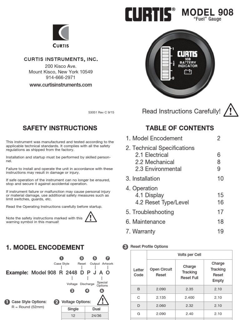 "Fuel" Gauge: Curtis Instruments, Inc | PDF | Rechargeable Battery | Relay