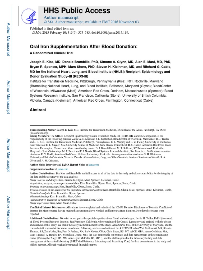 Oral Iron Supplementation After Blood Donation | PDF | Blood Donation ...