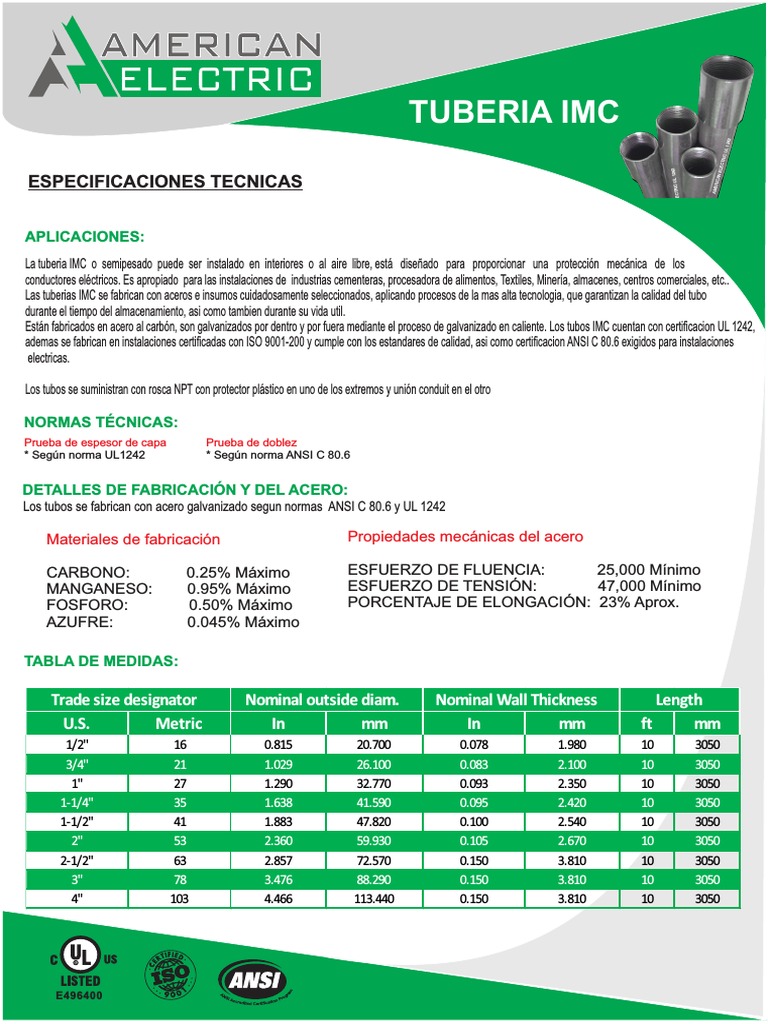 Especificaciones y aplicaciones de la tubería IMC galvanizada: Una guía ...