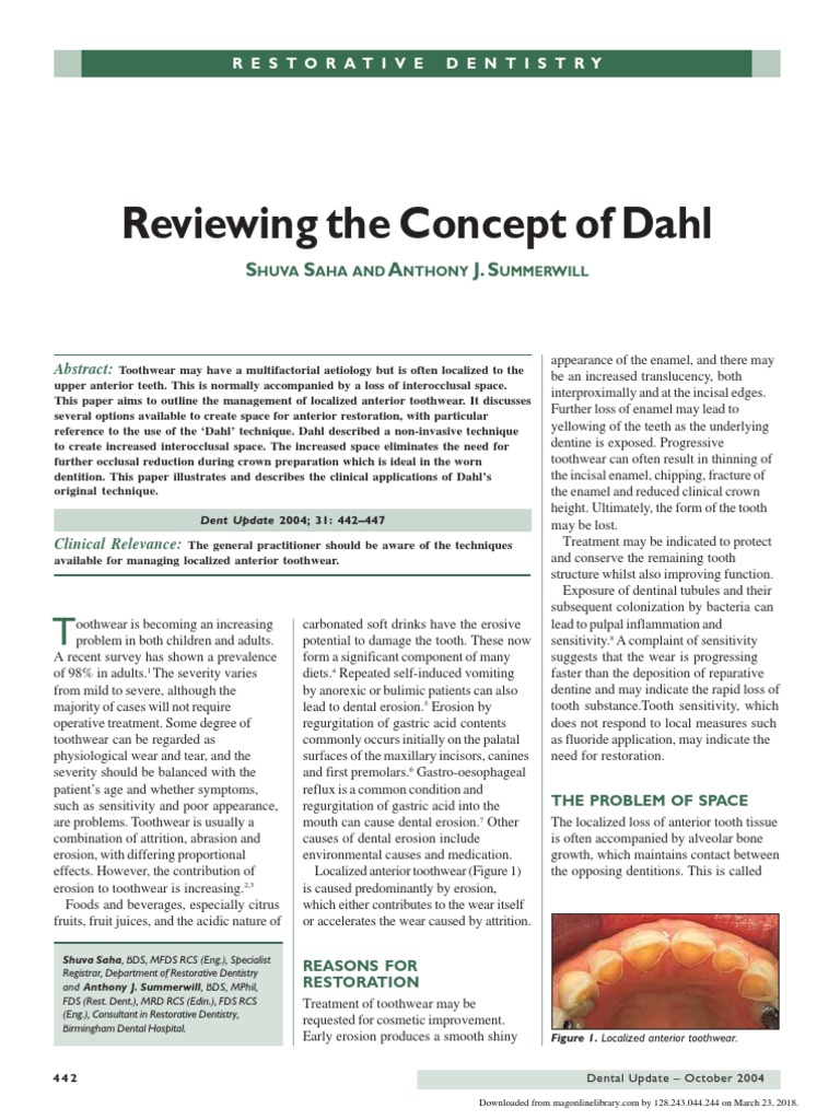 Reviewing The Concept of Dahl: S S A J. S | PDF | Human Tooth | Animal ...