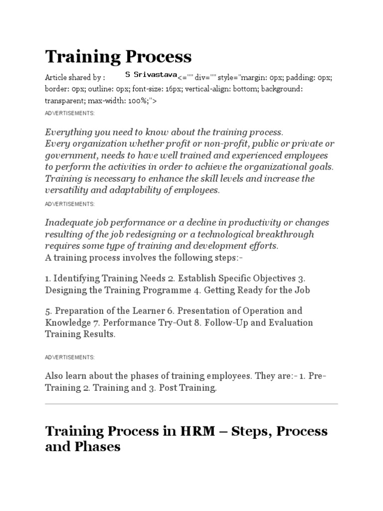 Training Process: Training Process in HRM - Steps, Process and Phases ...