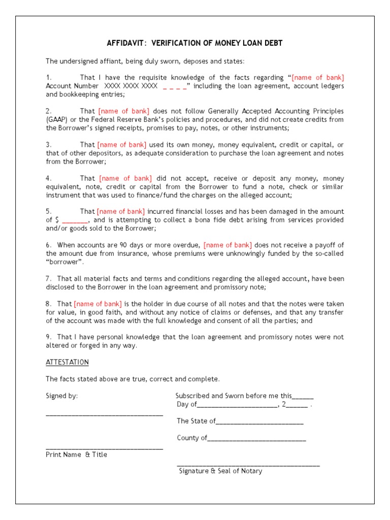 Verification of Loan Debt Affidavit | PDF | Finance & Money Management