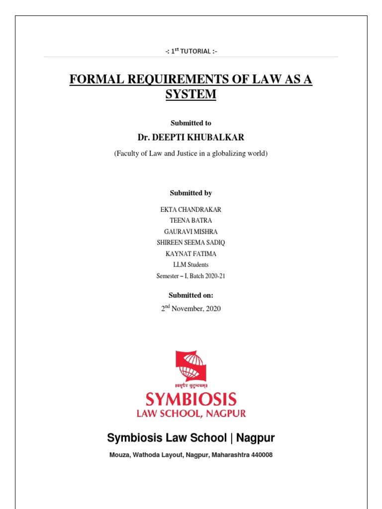 Formal Requirements of Law As A System: Symbiosis Law School - Nagpur | PDF