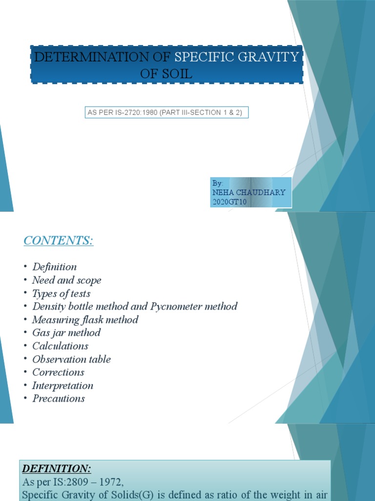 DETERMINATION OF SPECIFIC GRAVITY OF SOILS Final | PDF | Density | Soil