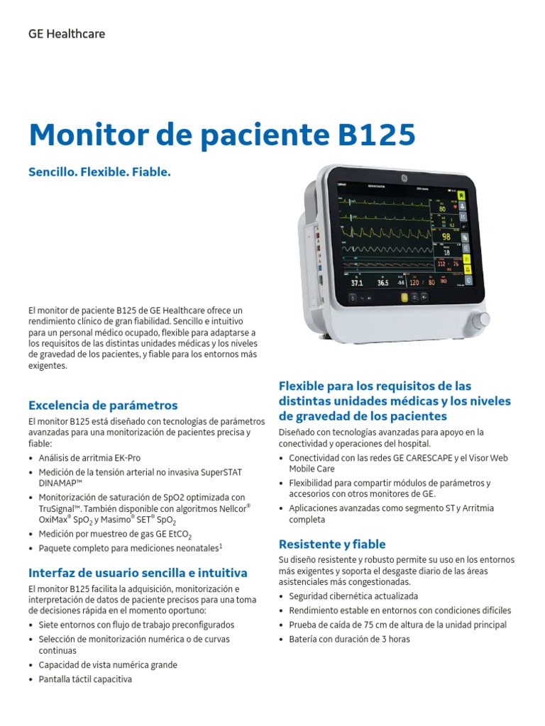 FT Monitor GE B125 | PDF | Bienestar | Medicina