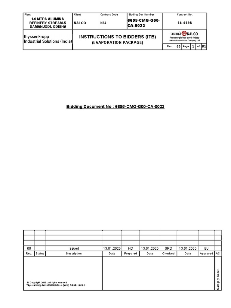 Instructions To Bidders (Itb) : Bidding Document No: 6695-CMG-G00-CA ...