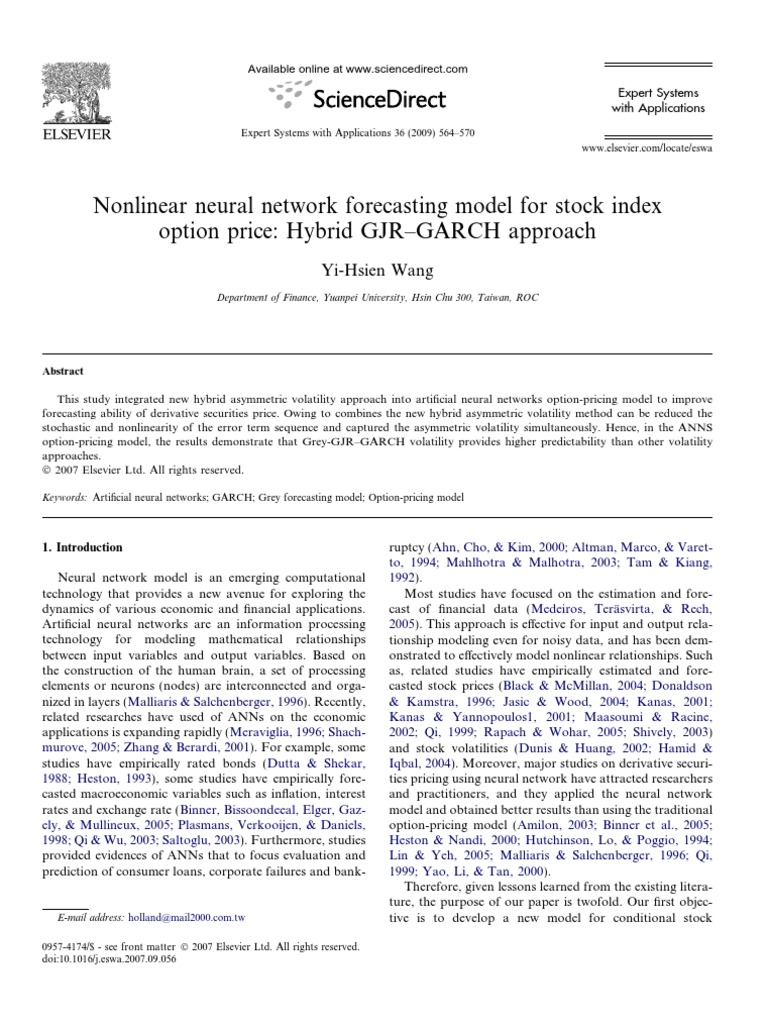 Nonlinear Neural Network Forecasting Model For Stock Index Option Price Hybrid GJR-GARCH ...