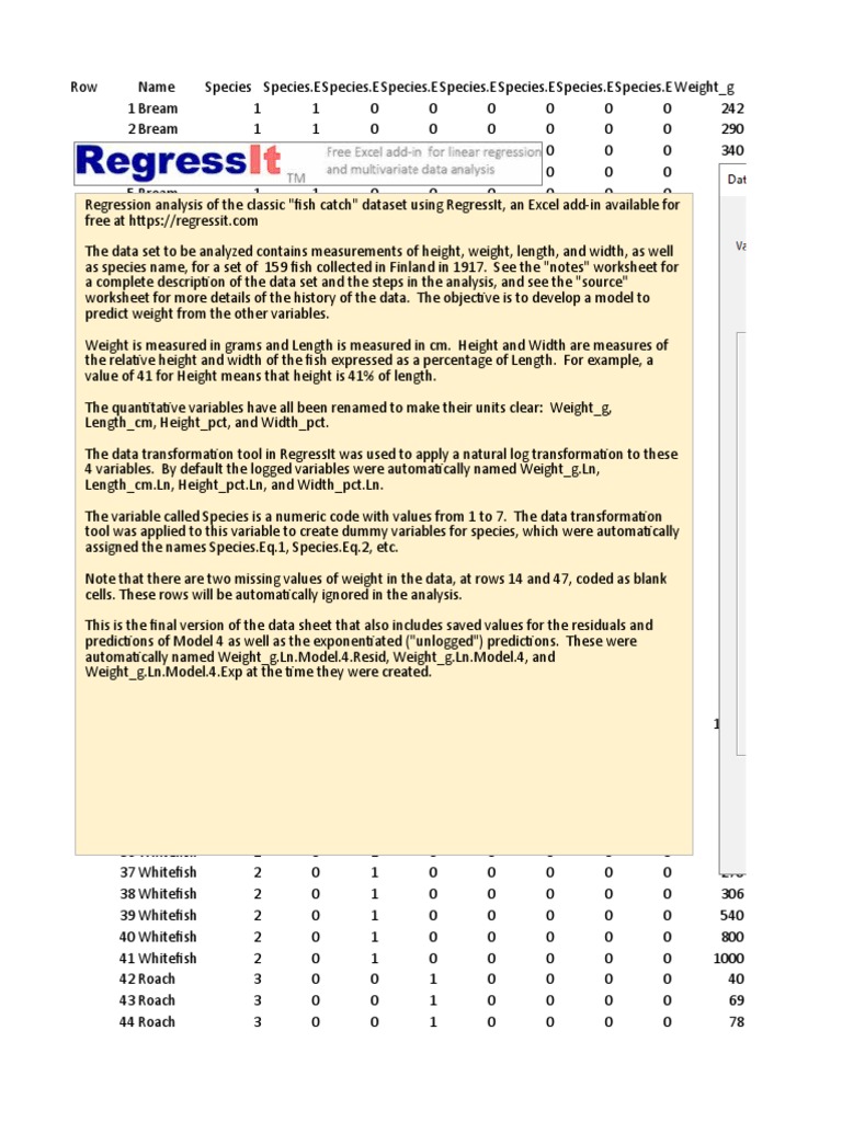 Case 3-Fish - Catch - Data - With - Analysis | PDF | Errors And Residuals | Regression Analysis