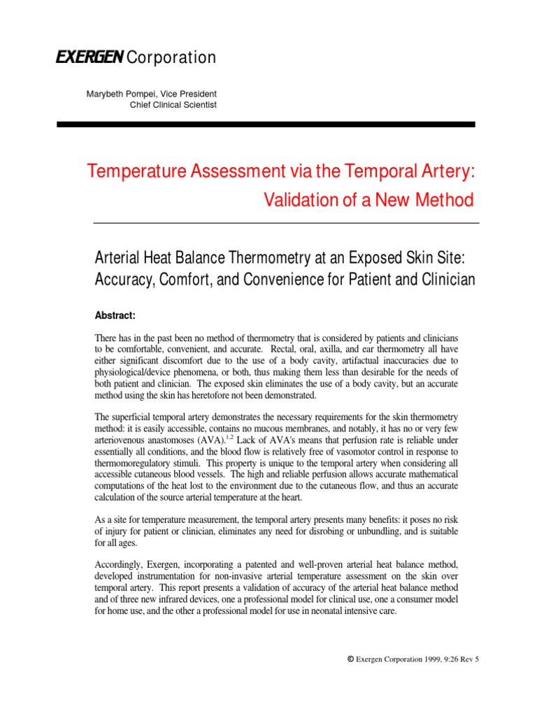 Temperature Assessment Via The Temporal Artery: Validation of A New ...