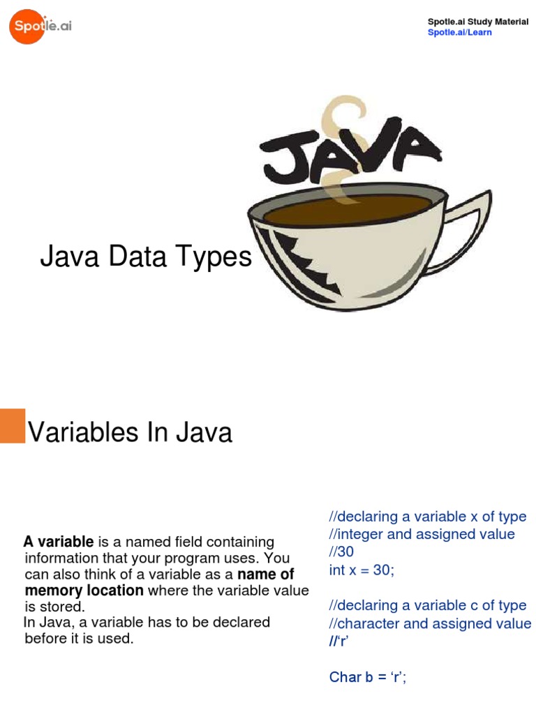 Java Data Types: Spotle - Ai/learn | PDF | Data Type | Integer ... Java Data Types: Spotle - Ai/learn | PDF | Data Type | Integer ...