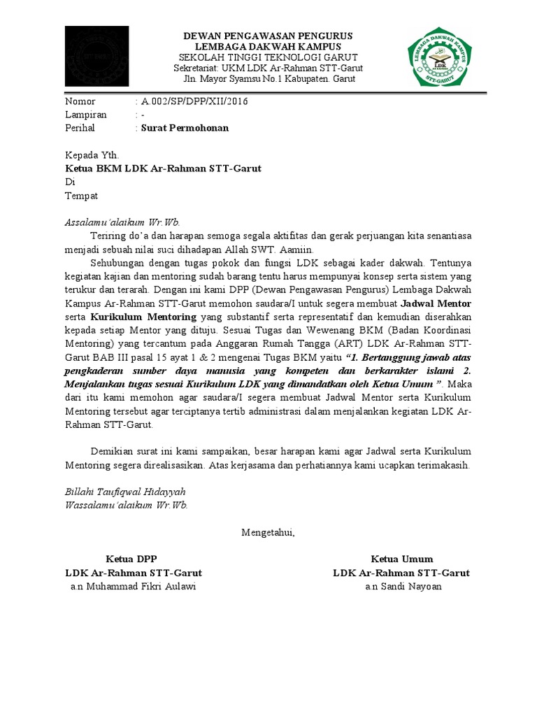 002-Surat Permohonan Mentoring BBM | PDF
