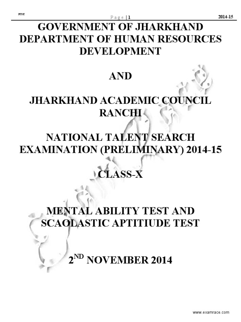 NTSE Stage 1 Jharkhand Solved Paper 2014 PDF | PDF | Area | Orbit