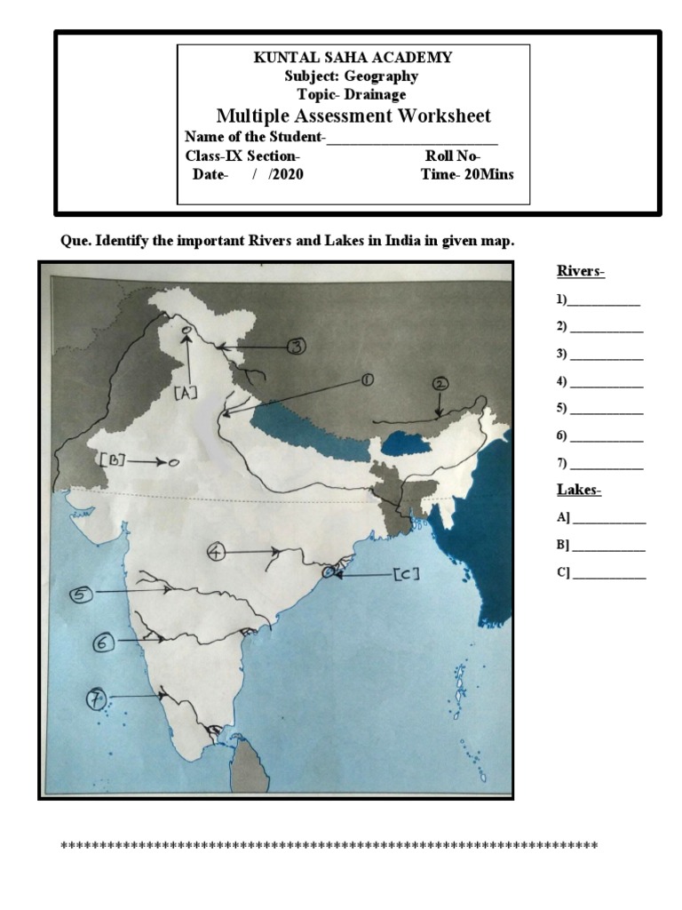 Drainage Worksheet - On Map Skill-Multiple Assessment | PDF