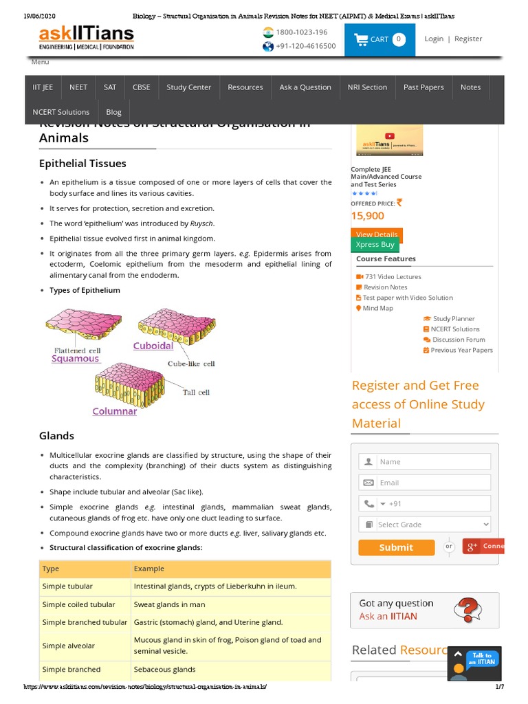 Biology - Tissue - Animals Revision Notes - askIITians | PDF | Bone ...