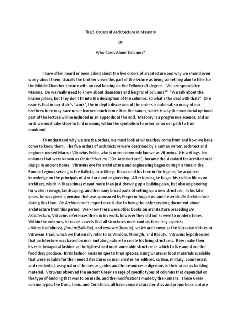 The 5 Orders of Architecture in Masonry | PDF | Column | Architectural ...