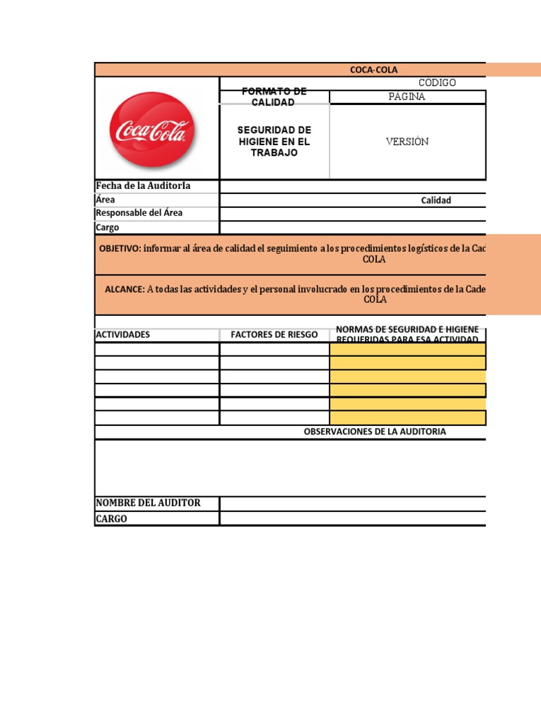 Formato de Calidad Coca-Cola | PDF