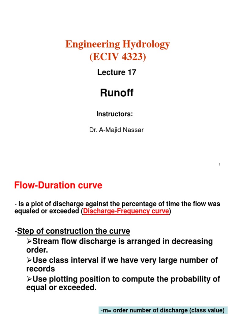 ECIV 4323 Engineering Hydrology Flow-Duration Curve | PDF | Discharge ...