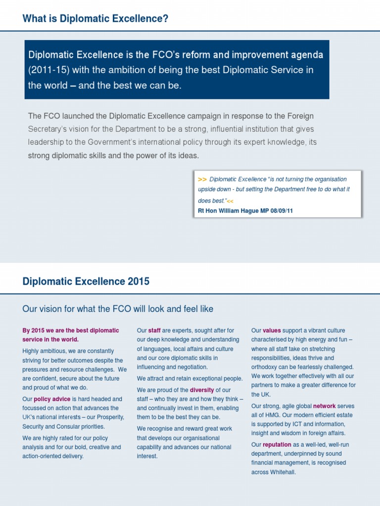 What is Diplomatic Excellence? Diplomatic Excellence is the FCO’s ...