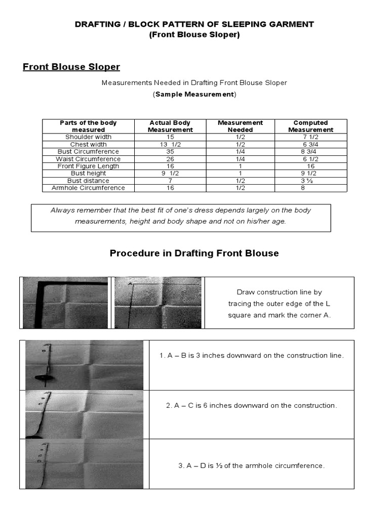 Drafting / Block Pattern of Sleeping Garment (Front Blouse Sloper ...