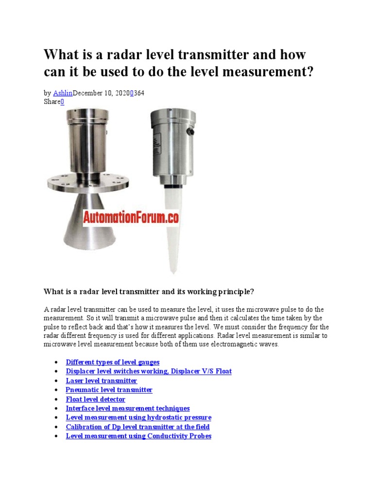 Radar Level Transmitter Guide | PDF