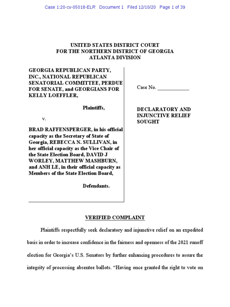Loeffler Perdue Lawsuit Over Signature Matching | PDF | Fourteenth ...