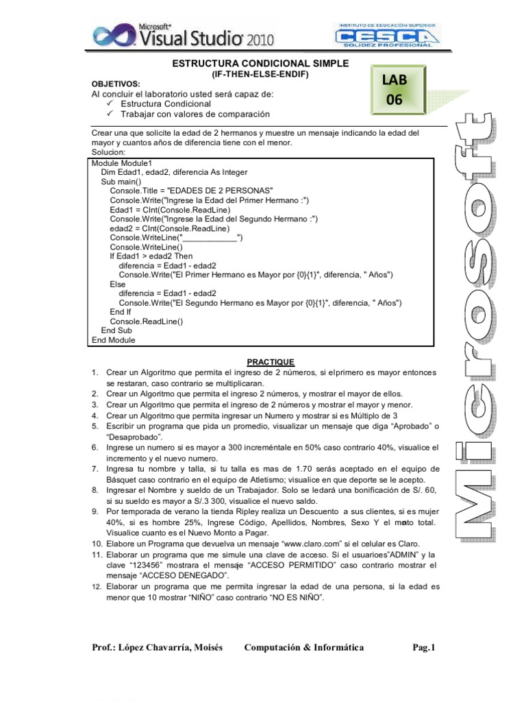 Estructura Condicional Simple | Descargar gratis PDF | Tipo de datos ...