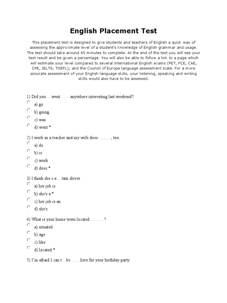 English Placement Test | PDF