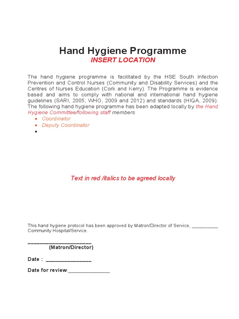 Hand Hygiene Programme Overview and Guidelines | PDF | Hygiene ...