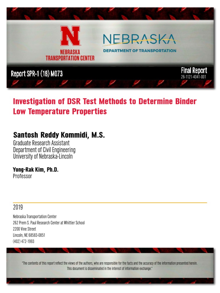 Investigation of DSR Test Methods To Determine Binder Low Temperature ...