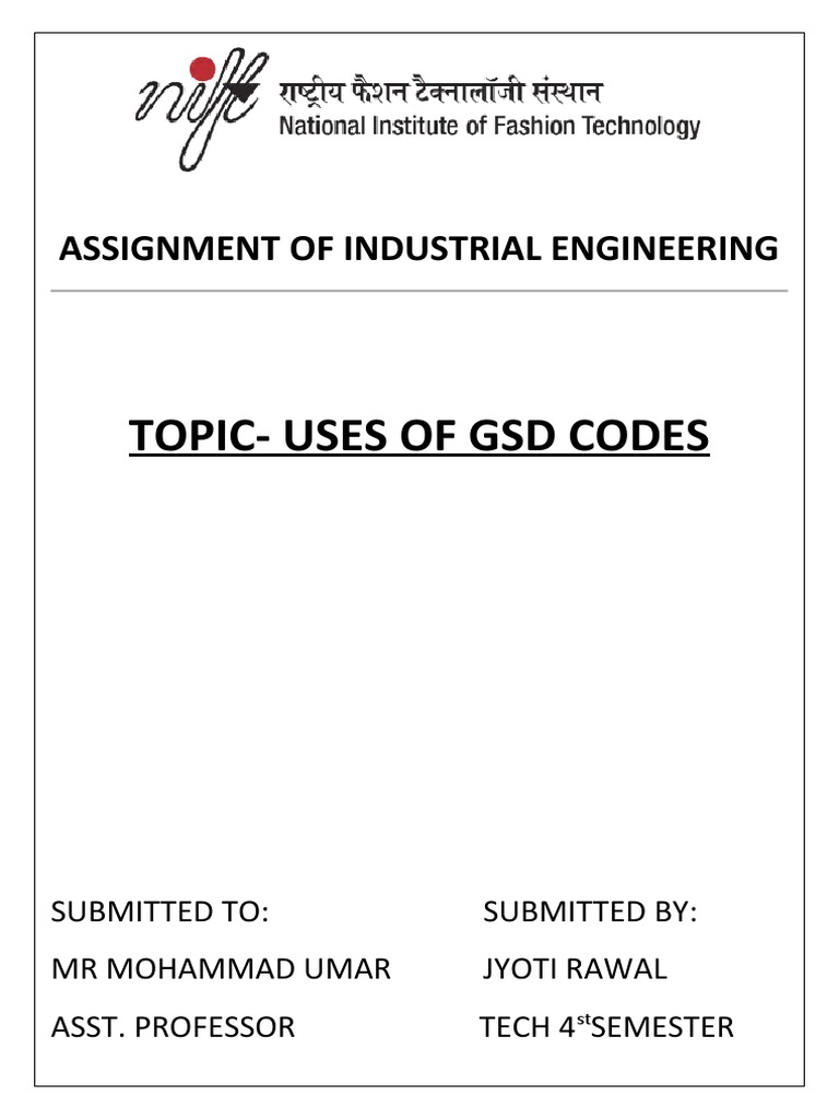 Topic-Uses of GSD Codes: Assignment of Industrial Engineering | PDF ...