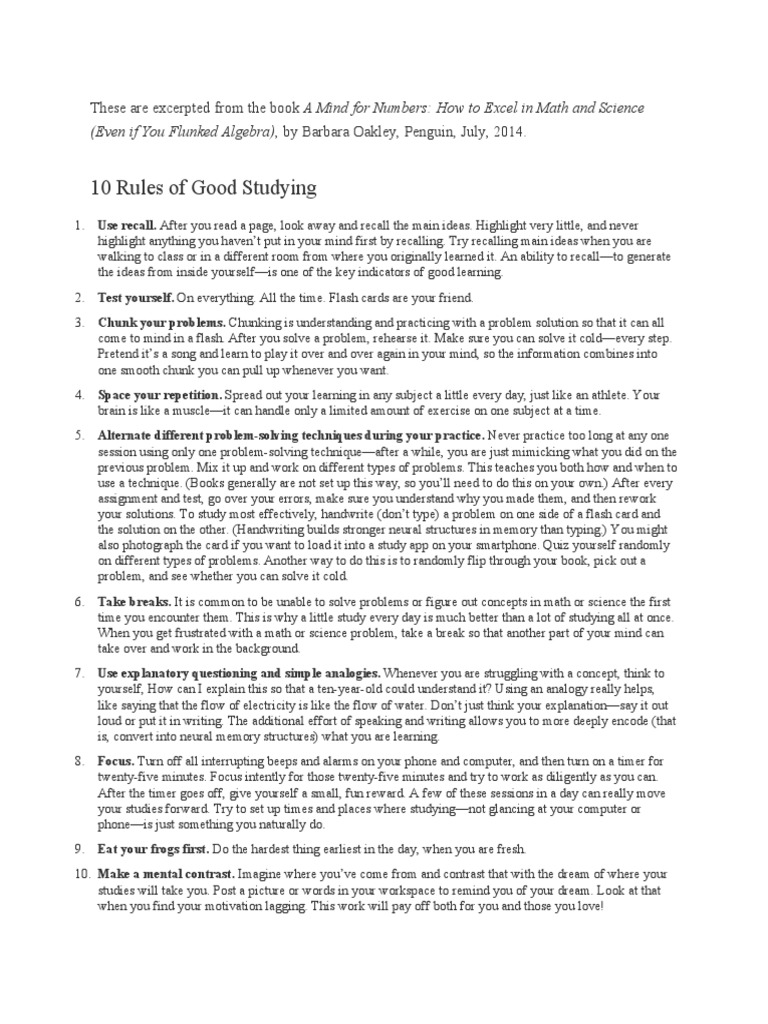 10 Rules of Good Studying | PDF | Mind | Cognition