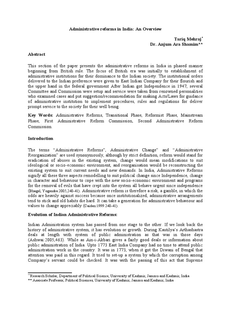 Overview of Administrative Reforms in India | PDF | Political Science ...