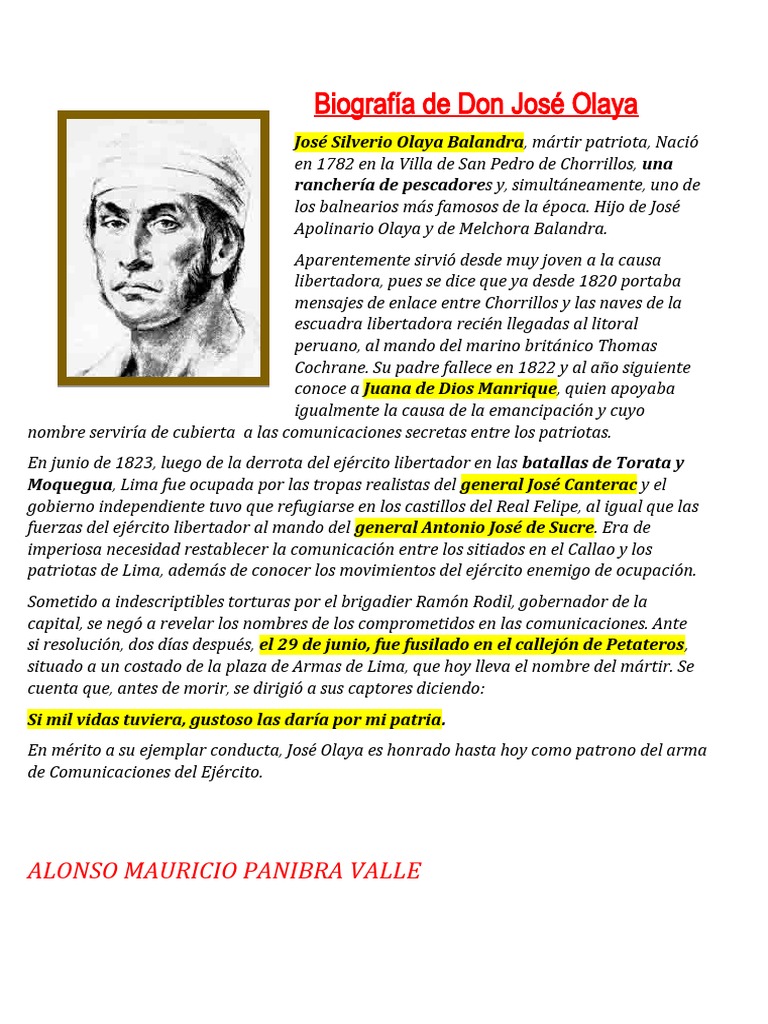 Jose Olaya Biografia : José Olaya Balandra: biografía y heroísmo en ...